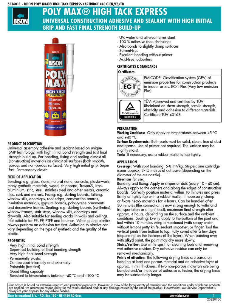 Technical Data sheet POLY MAX® HIGH TACK EXPRESS | PDF