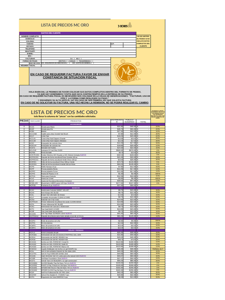 Hoja Pedido MC Sept | PDF