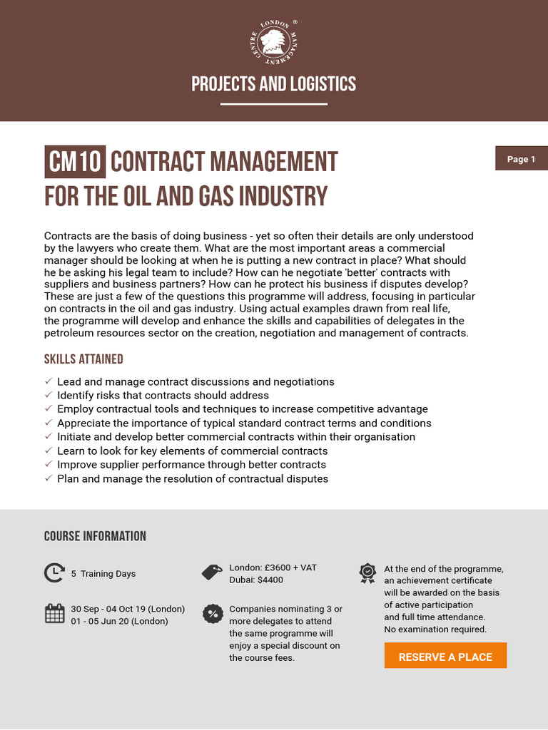 CM10 Contract Management For The Oil and Gas Industry | PDF