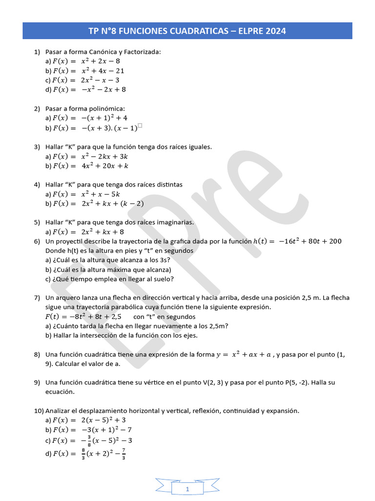 TP N°8 Funcion Cuadratica | PDF | Línea (geometría) | Geometría euclidiana
