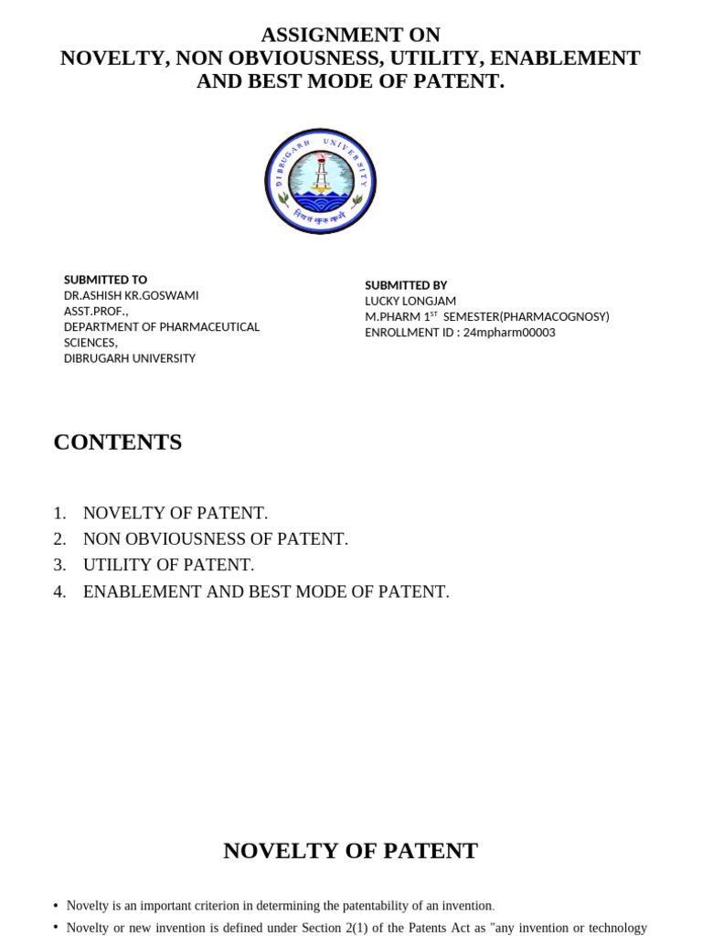 Assignment On Novelty of Patent | PDF