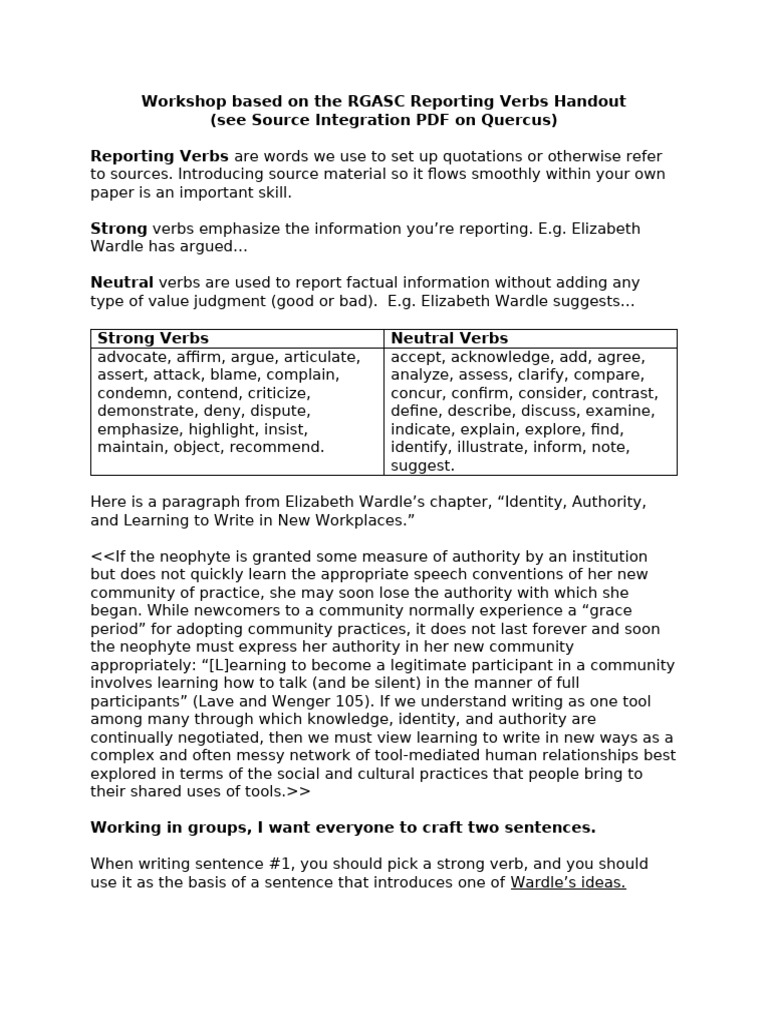 Reporting Verbs Activity 1 | PDF