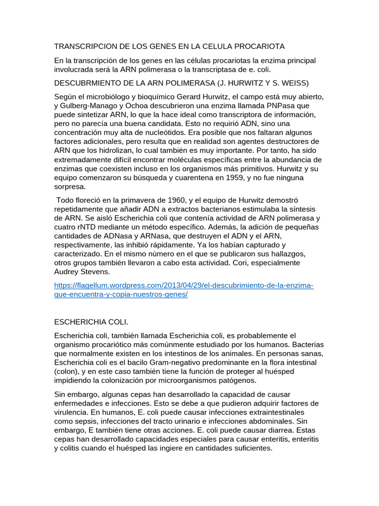 Transcripcion Procariota | PDF