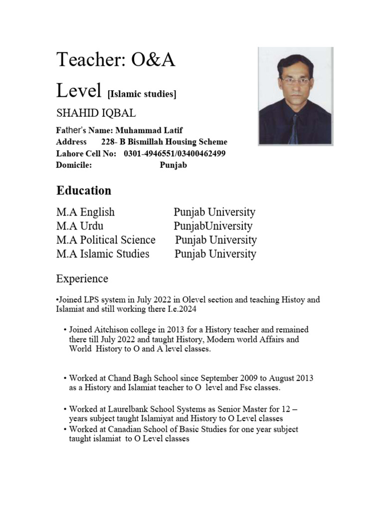 CV Shahid Iqbal BH | PDF