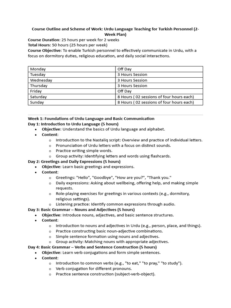Course Outline and Scheme of Work | PDF