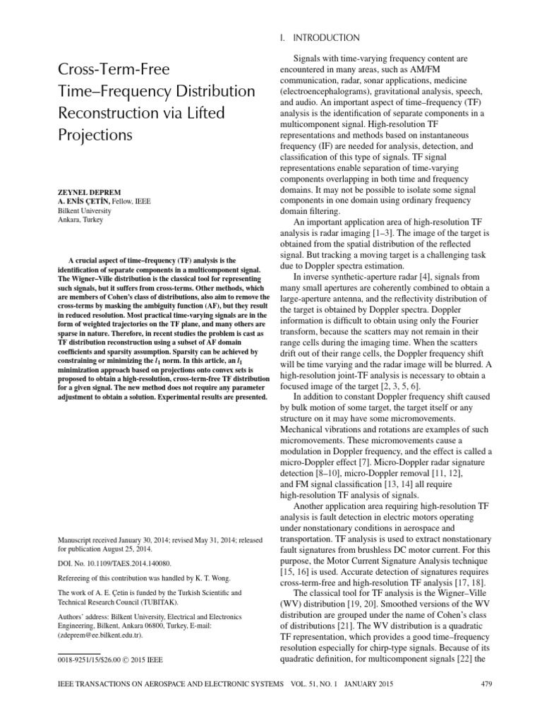 Cross-term-free time–frequency distribution reconstruction via lifted projections Deprem, Zeynel ...