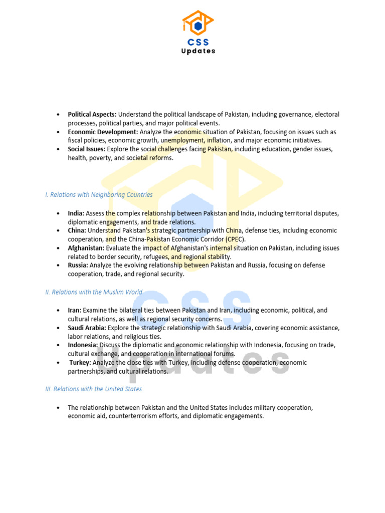CSS Current Affairs Syllabus | PDF