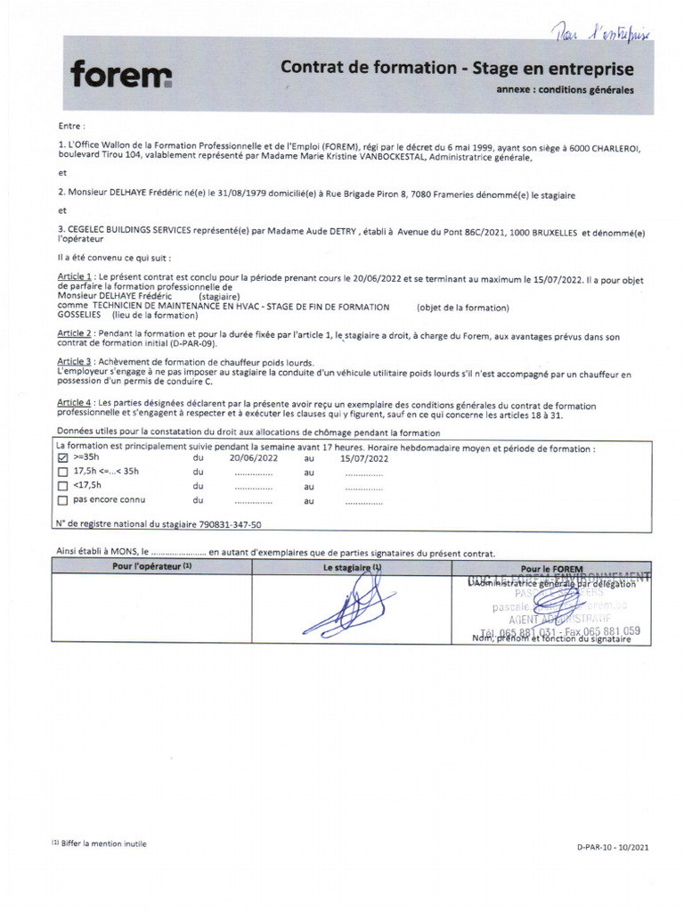 Contrat de Stage Employeur | PDF