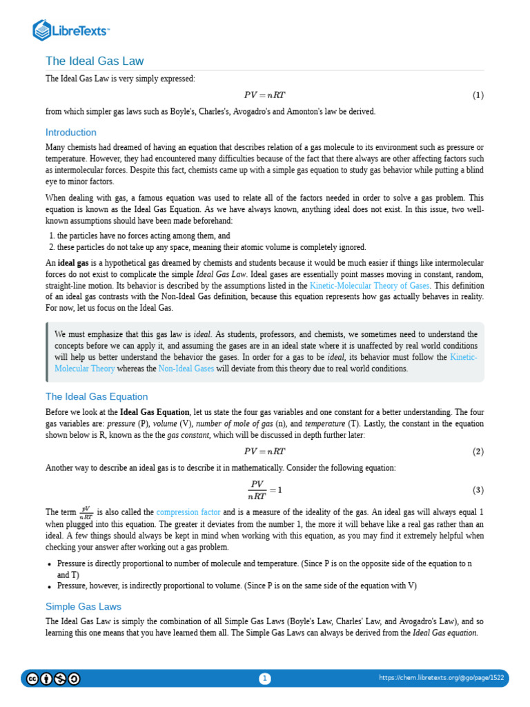 The Ideal Gas Law | PDF | Gases | Pascal (Unit)