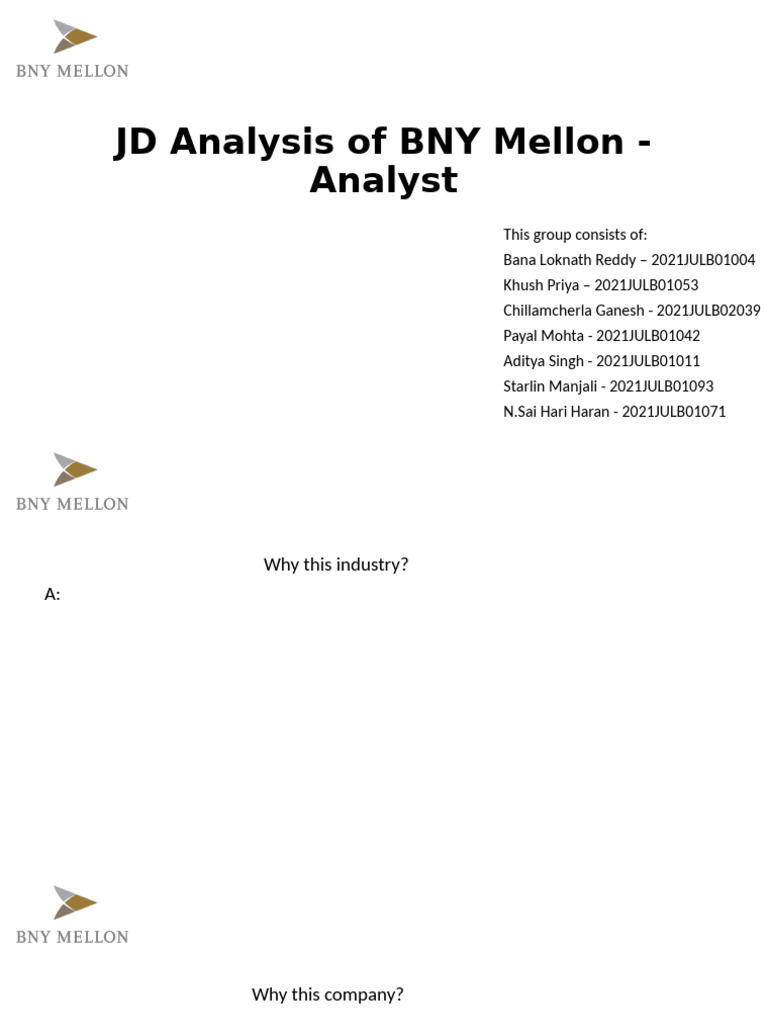 JD Analysis of BNY Mellon - Analyst Final | PDF