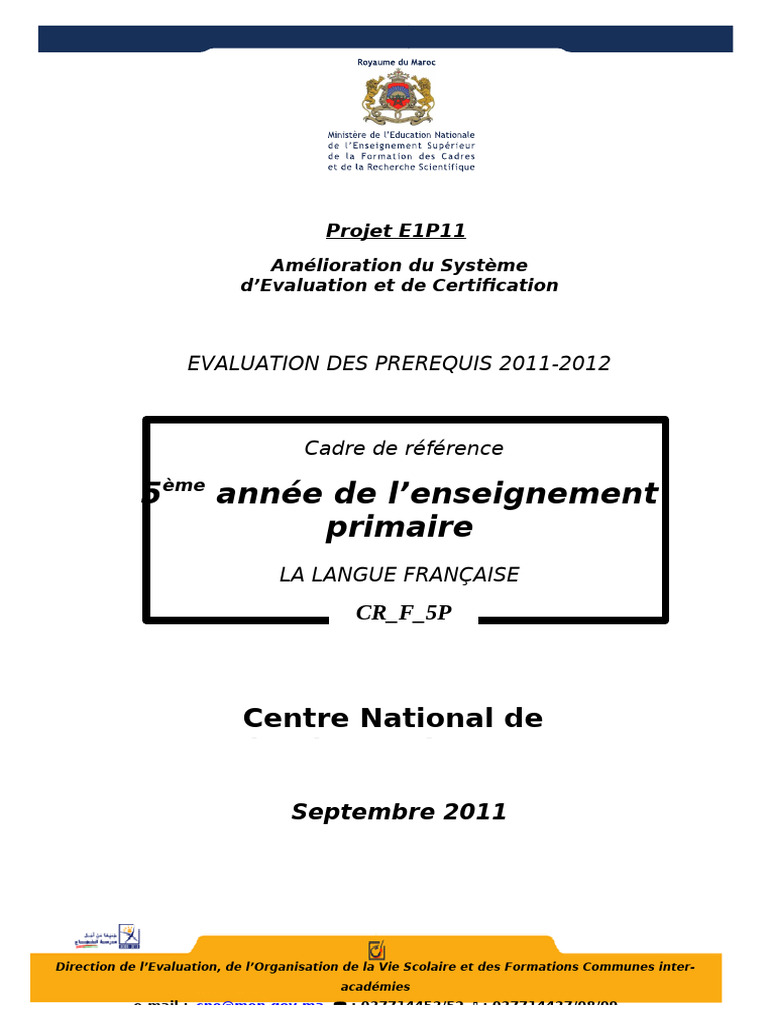 5 Année de L'enseignement Primaire: Centre National de L'Evaluation Et ...