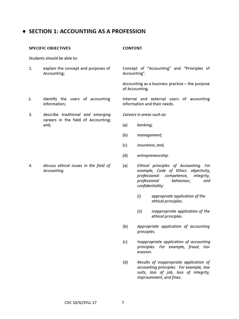 Principles of Accounts Grade 10 Syllabus | PDF