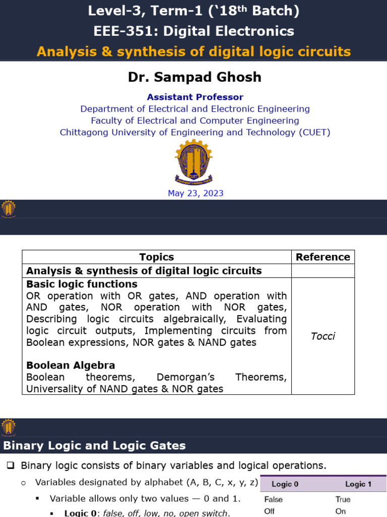 Analysis & Synthesis of Digital Logic Circuits | PDF