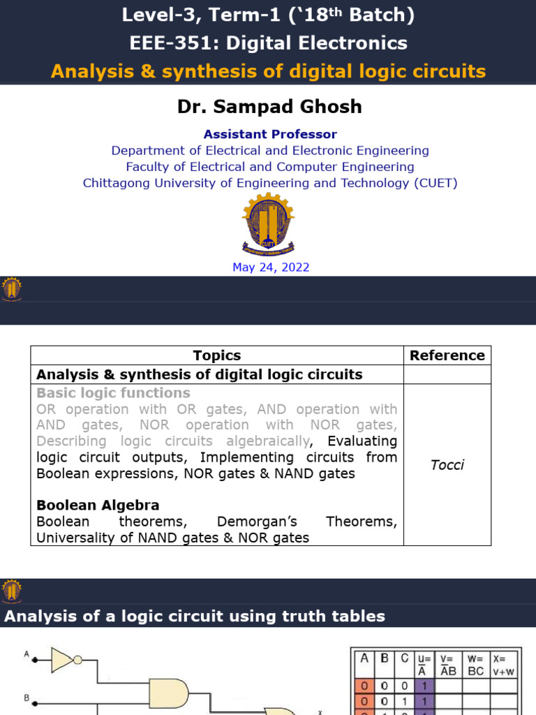 Analysis & Synthesis of Digital Logic Circuits Part 2 | PDF