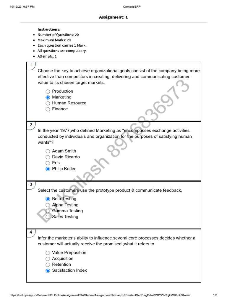 Marketing Management 202 Assignment Aanswers by Kailash - Watermark | PDF
