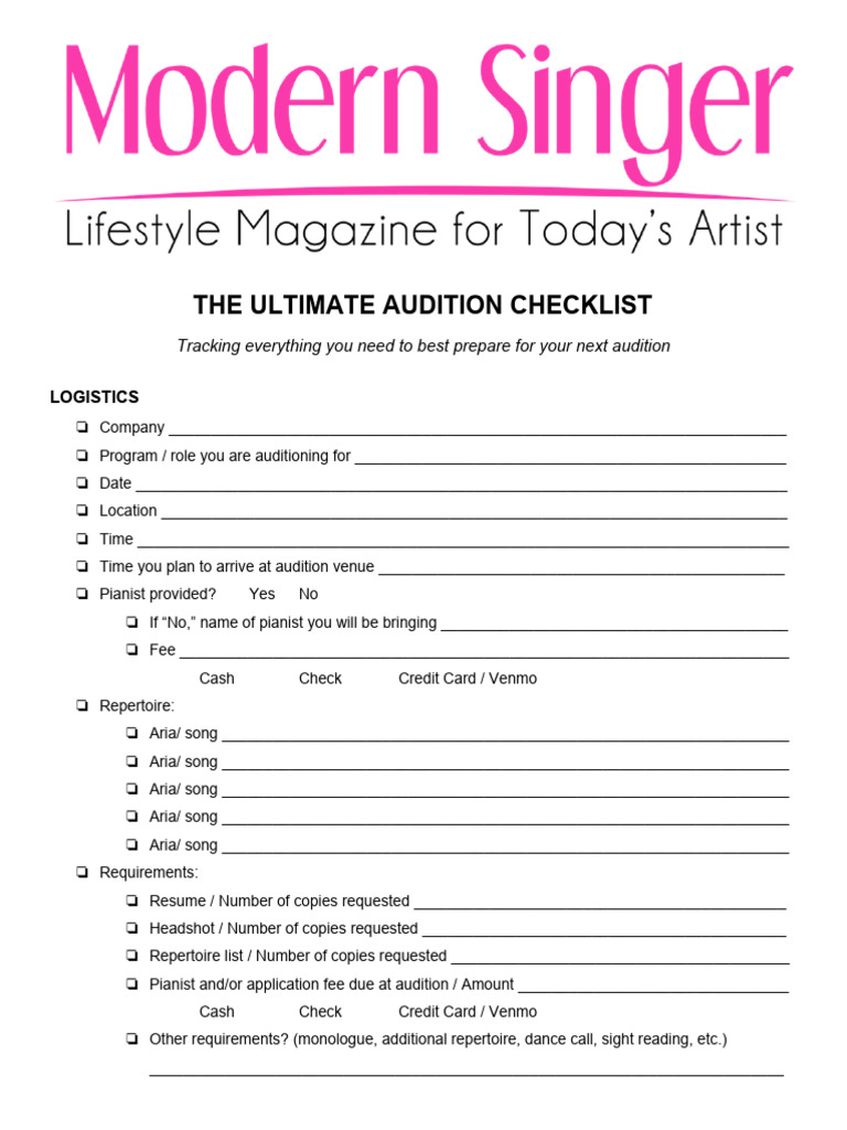 The Ultimate - Audition - Checklist | PDF | Audition | Career & Growth