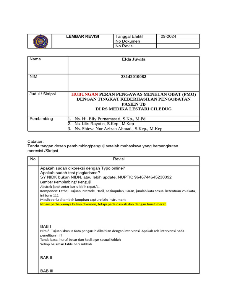 Koreksi 1 LEMBAR REVISI Elda Ujian Hasil | PDF