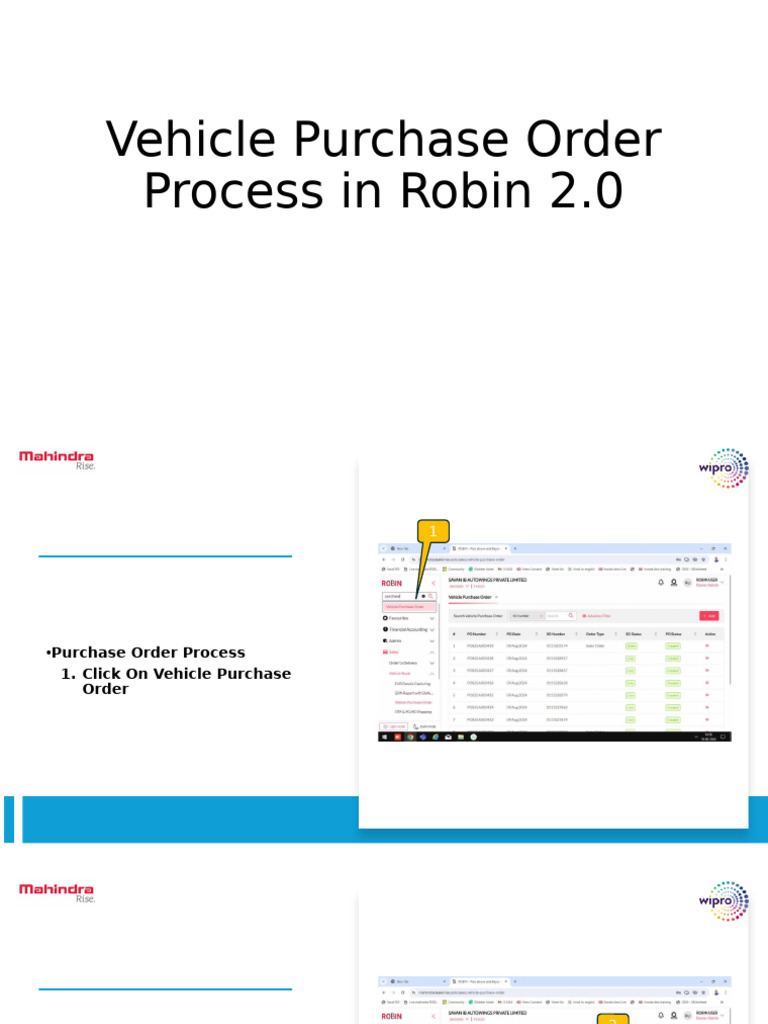 Vehicle Purchase Order Process in Robin 2.0 | PDF