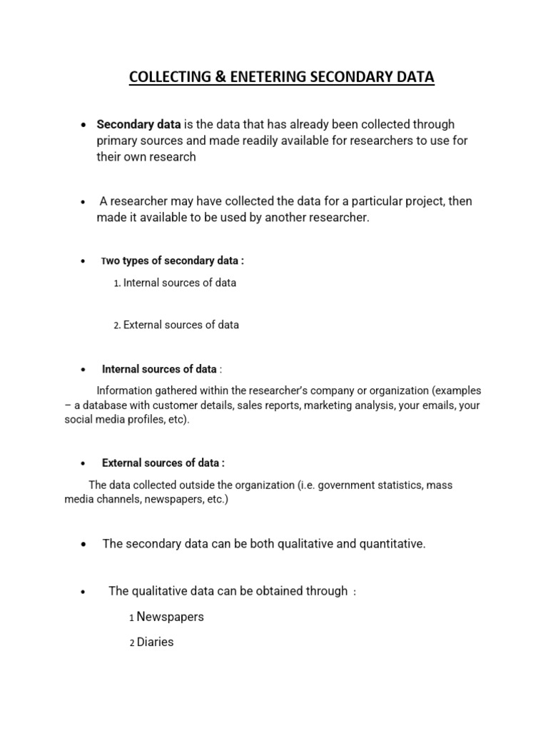 Collecting & Enetering Secondary Data | PDF