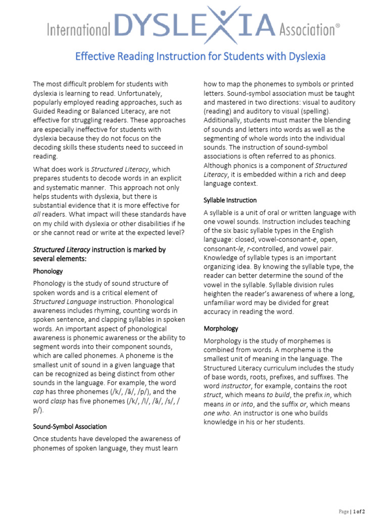 Effective Reading Instruction for Students with Dyslexia | PDF