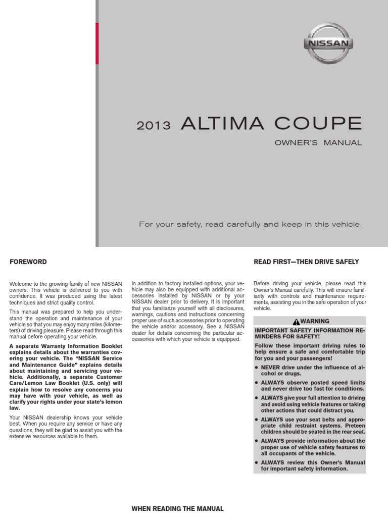 Nissan Owners Manual Pdf