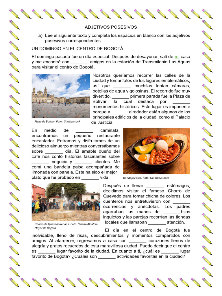 Ejercicios de Adjetivos y Pronombres Posesivos | PDF