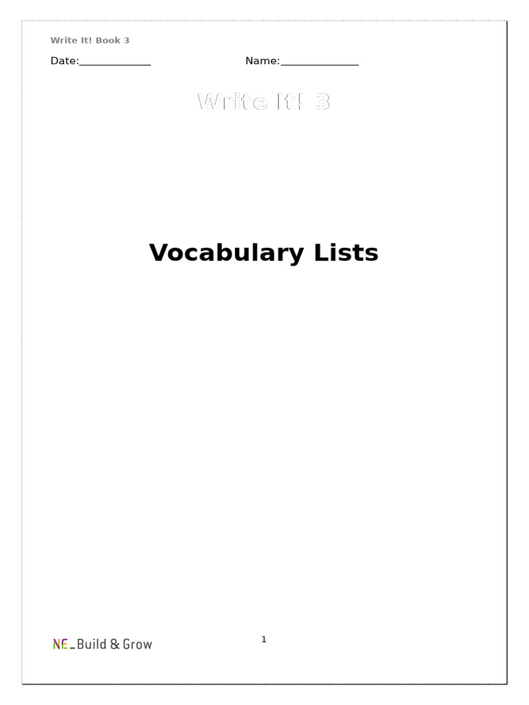 Write It 3 Vocabulary Lists | PDF