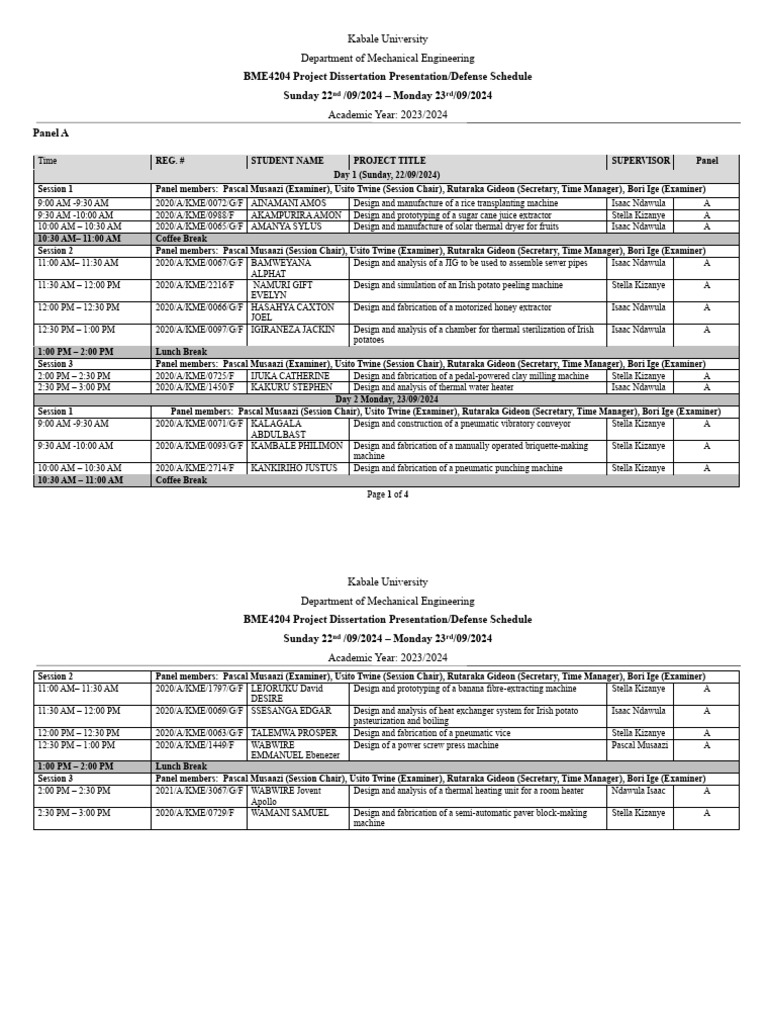 Presentation Schedule BME4204 2023_2024 | PDF
