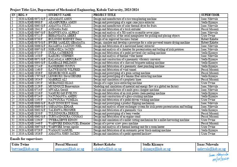 Project Titles List BME 2024-1 | PDF | Technology & Engineering