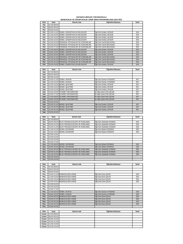 2022-2023 GÜZ DERS PROG. | PDF