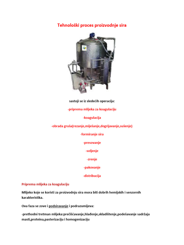 03 Tehnoloc5a1ki Proces Proizvodnje Sira | PDF