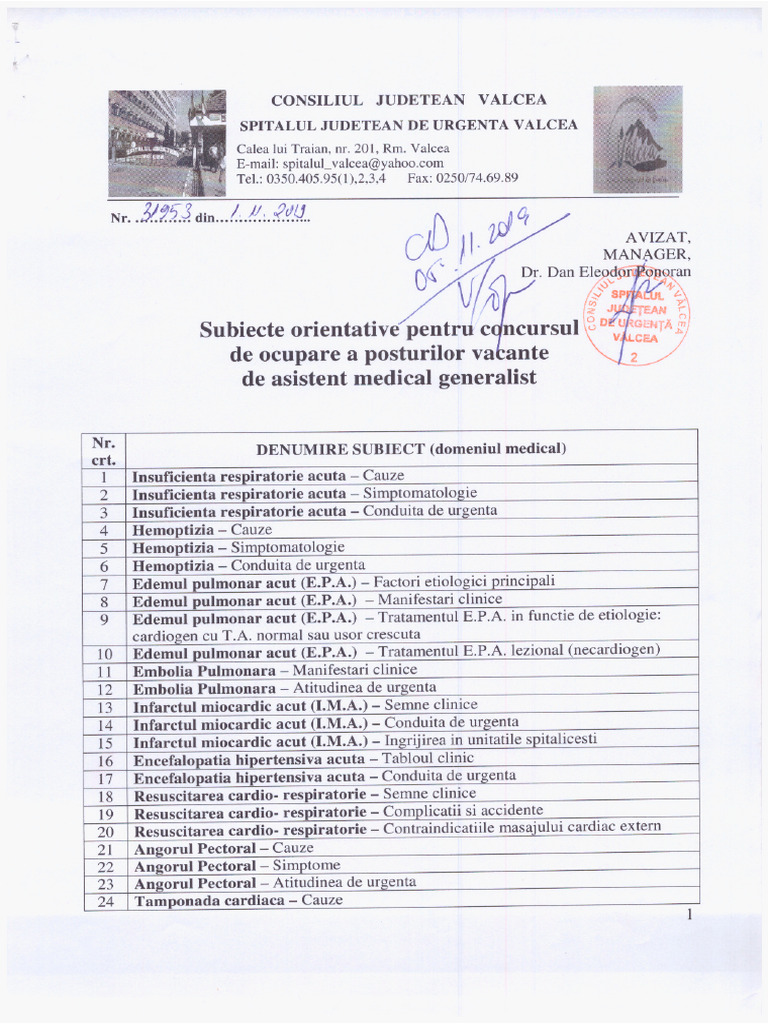 Subiecte Si Bibliografie Pt. Concurs Examen Intern As. Medical Generalist | PDF