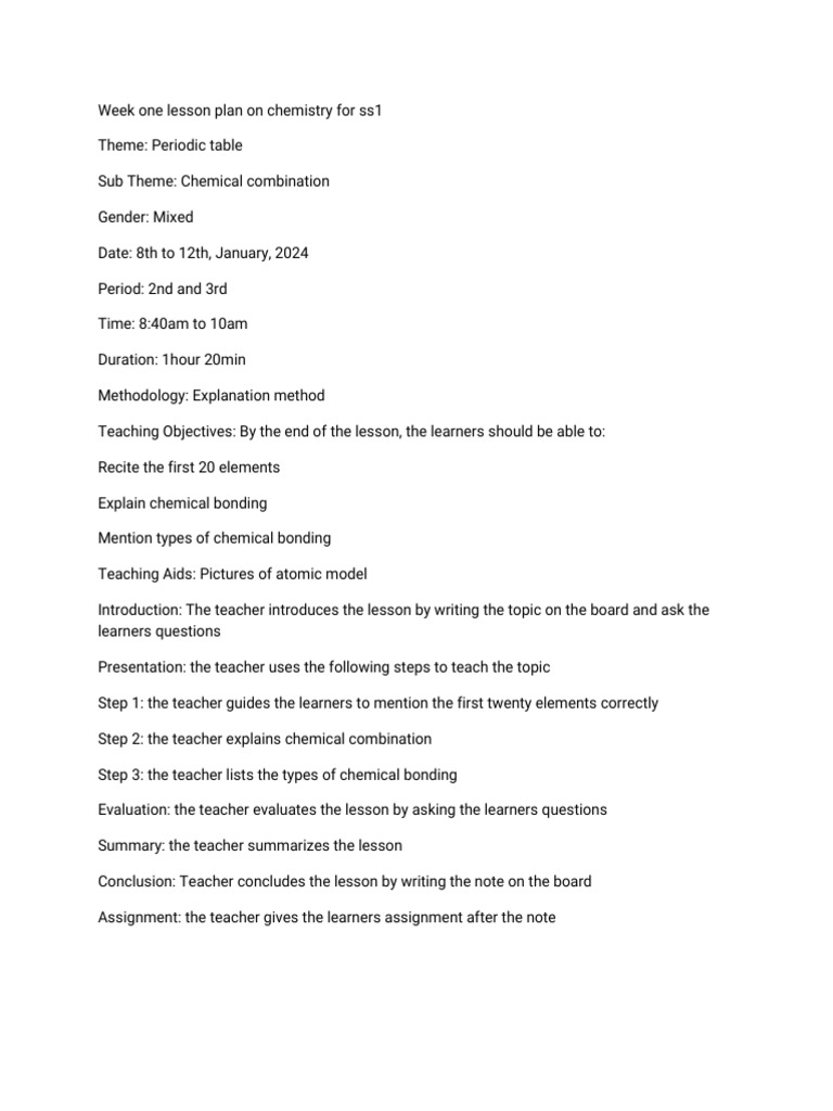 Week One Lesson Plan | PDF