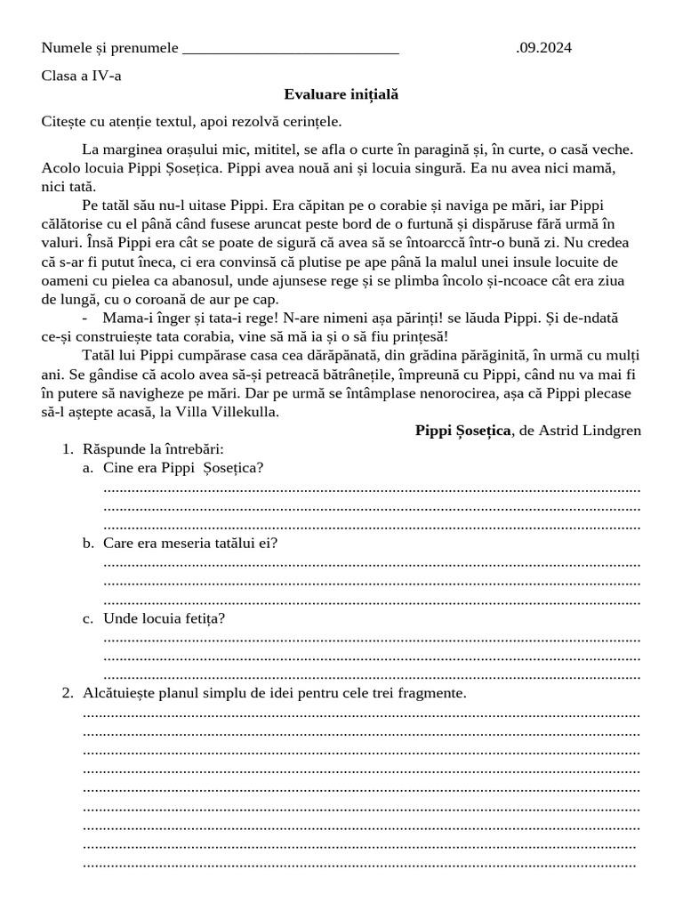 Evaluare Initiala LLR Clasa4 | PDF