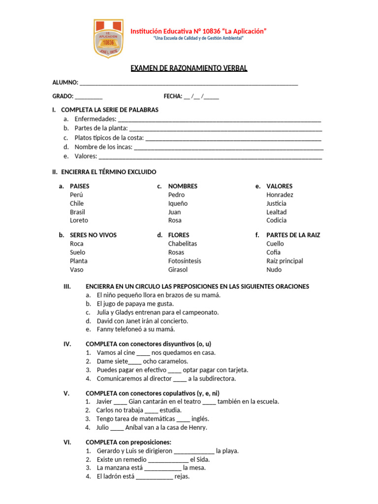 EXAMEN DE RAZONAMIENTO VERBAL | PDF