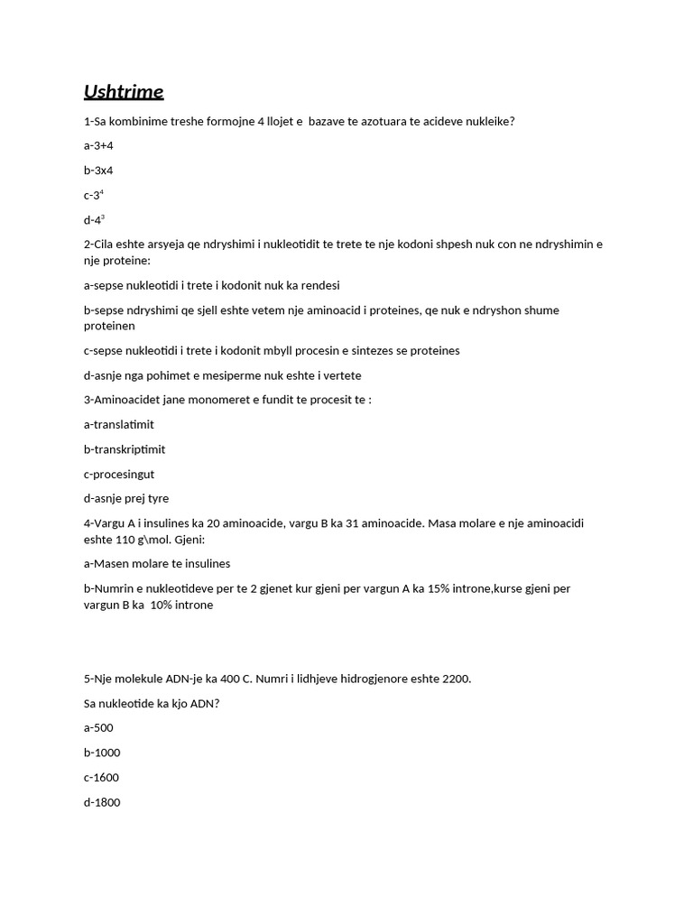 Ushtrime Sinteza e Proteinave | PDF