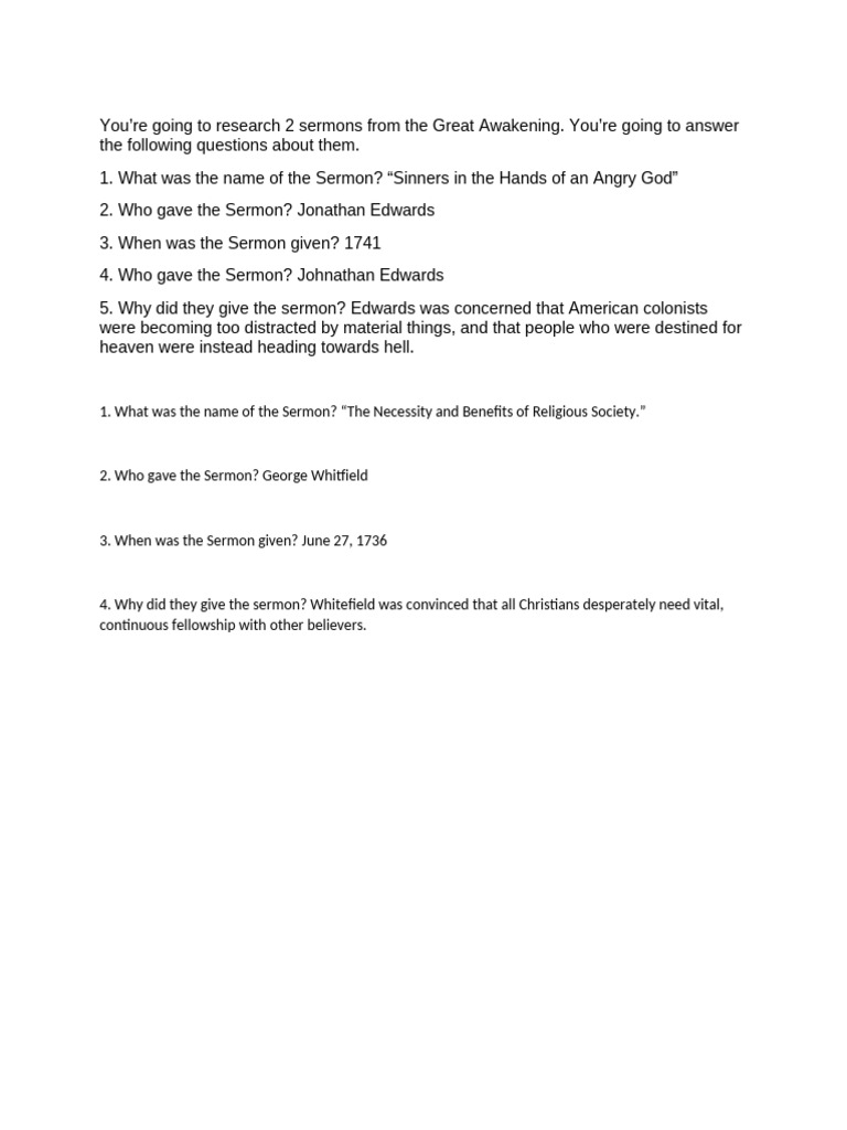 The Awakening Sermon Assignment - WH | PDF