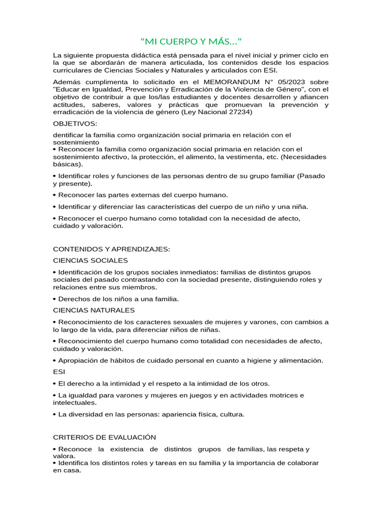 Secuencia Mi Cuerpo y Más | PDF | Educación de la primera infancia ...