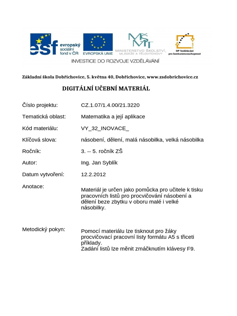 Nasobeni Deleni Drill | PDF