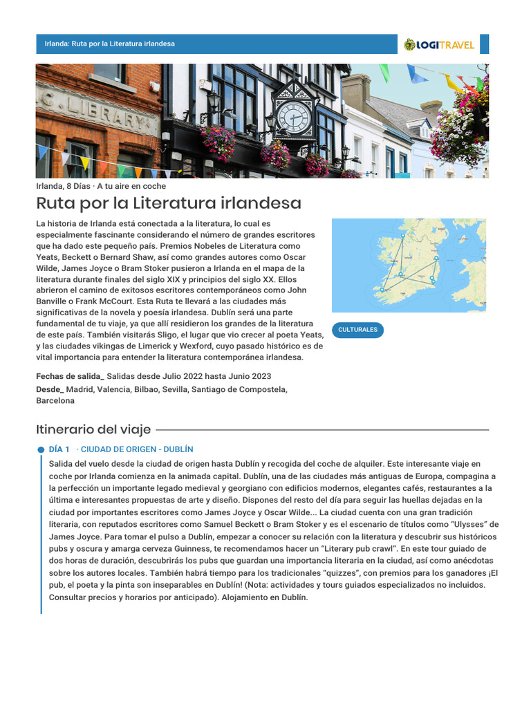 Ruta Por La Literatura Irlandesa: Itinerario Del Viaje | PDF