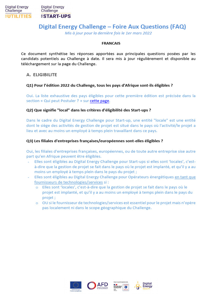 Digital Energy Challenge 2022 Faq FR | PDF