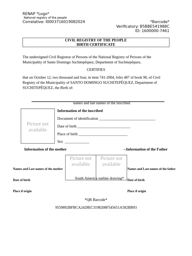 Guatemalan Birth Cert Template | PDF