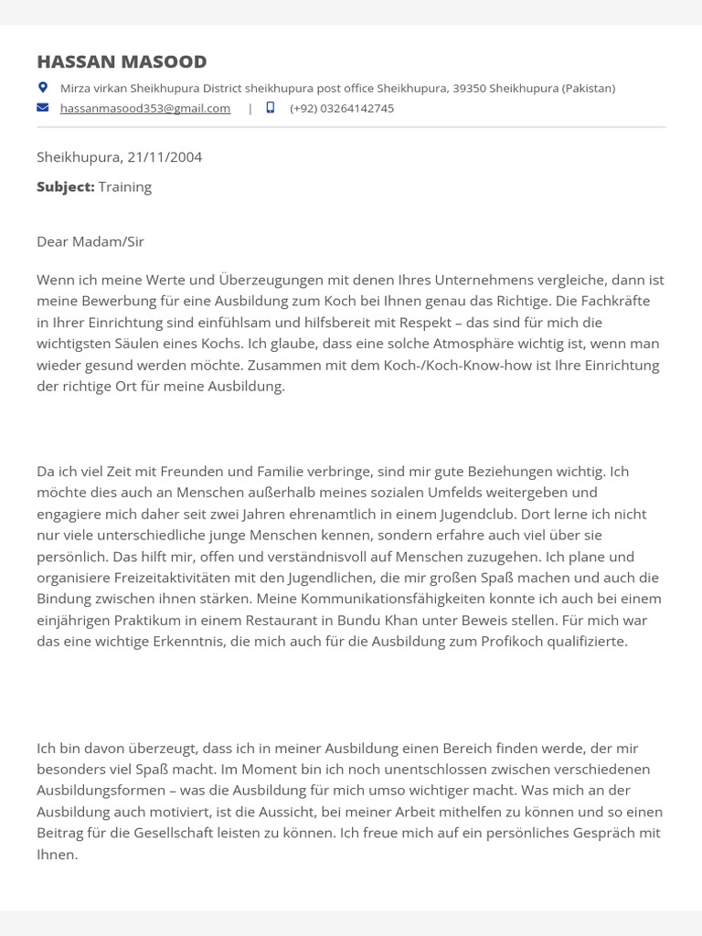 Motivationsschreiben PDF | PDF