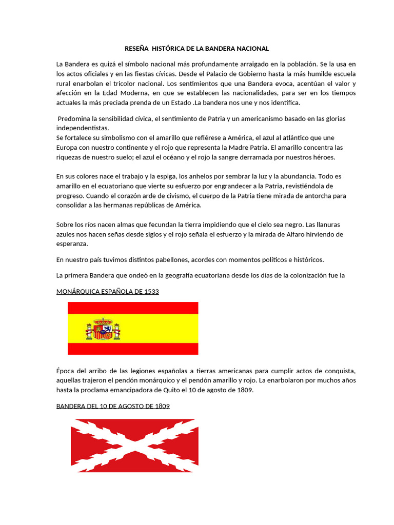 RESEÑA HISTÓRICA DE LA BANDERA NACIONAL.--docx | PDF