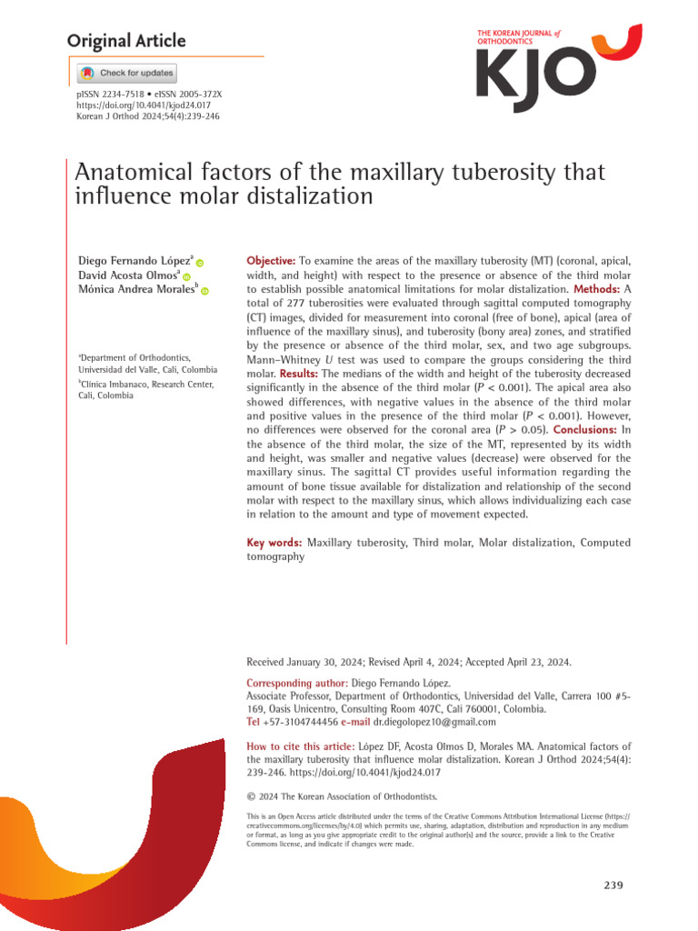 2024 - Anatomical Factors of The Maxillary Tuberosity That Influence Molar Distalization | PDF