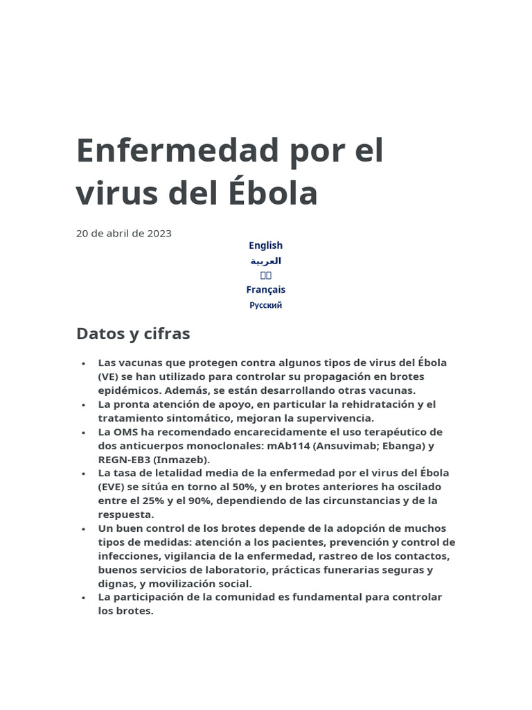 Enfermedad por el virus del Ébola | PDF