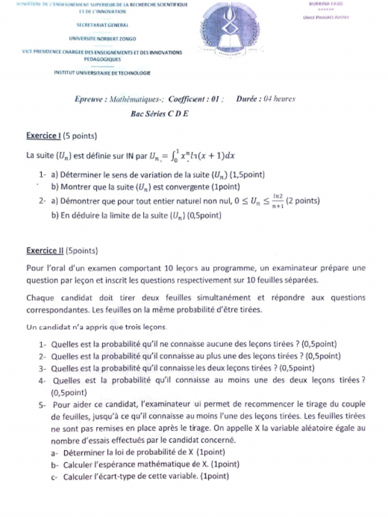 Test de Recrutement IUT Math PC | PDF