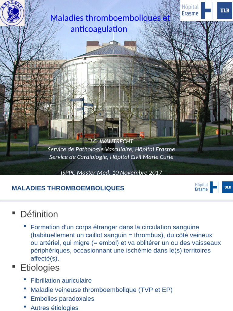 Pathologies thromboemboliques_ISPPC Master Med_ 101117 | PDF