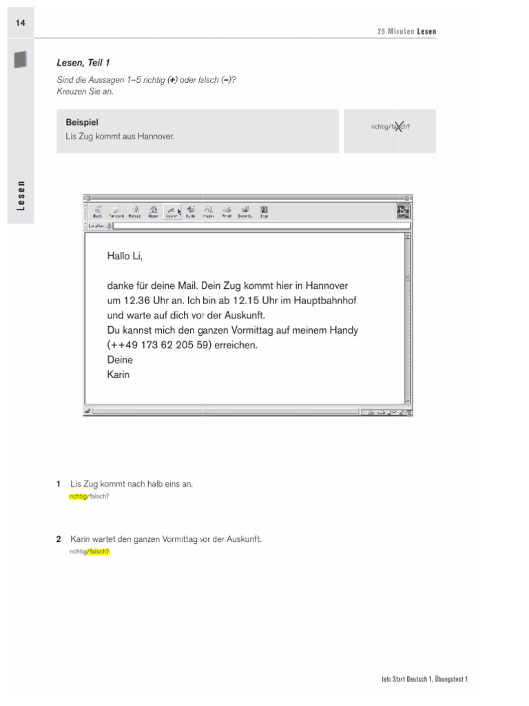 German A1 Answer Sheet | PDF
