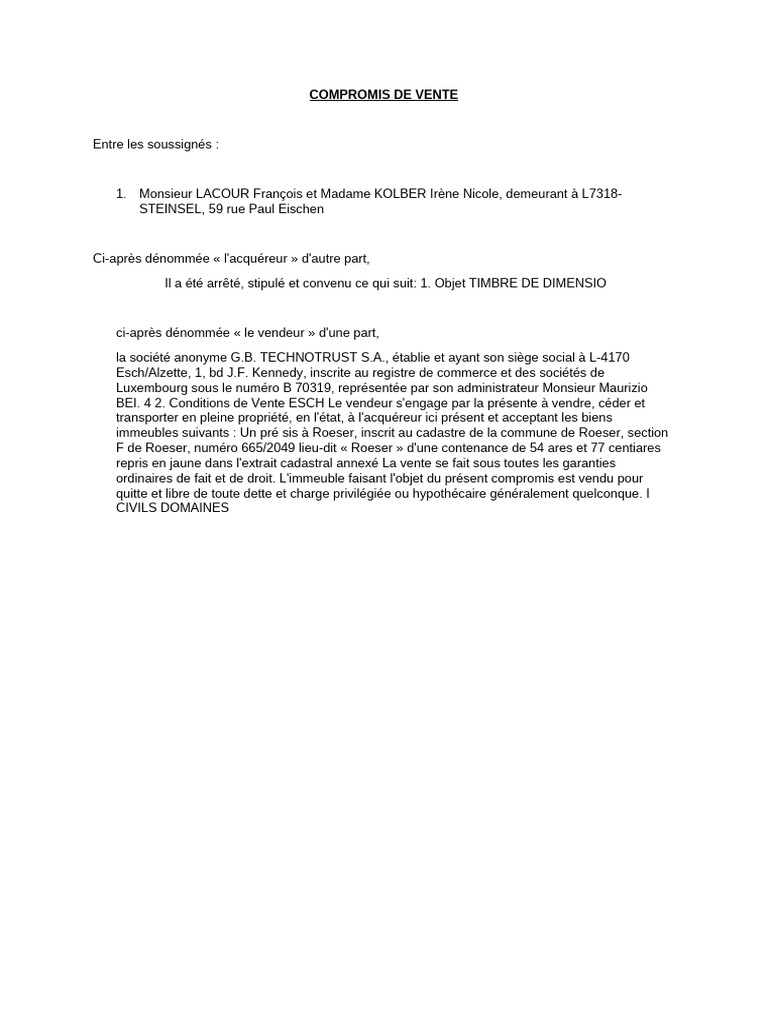 Compromis de Vente | PDF